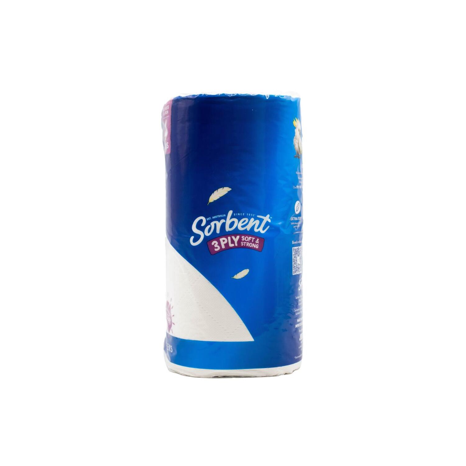 Sorbent Pk4 Toilet Tissue 180 Sheets 10x 10cm Rolls 3 Ply Soft And ...