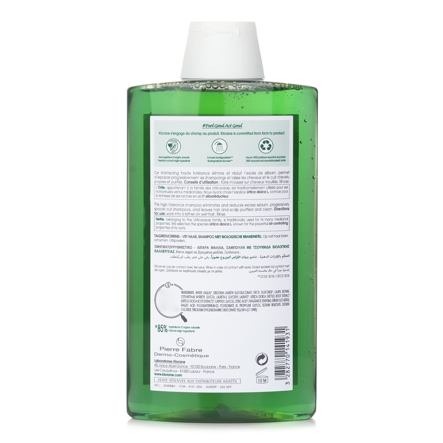 Klorane Shampoo with Organic Nettle (Oil Control Oily Hair) 400ml | Cosmetics Now Singapore