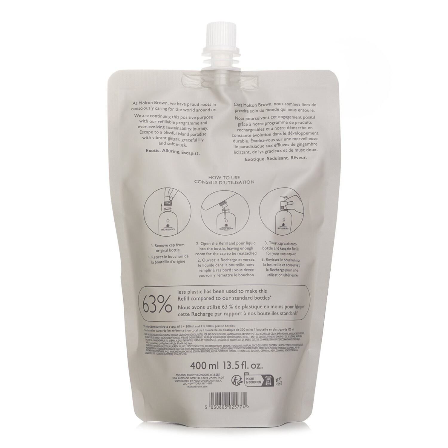 Molton Brown Heavenly Gingerlily Bath & Shower Gel Refill 400ml | Cosmetics Now Singapore