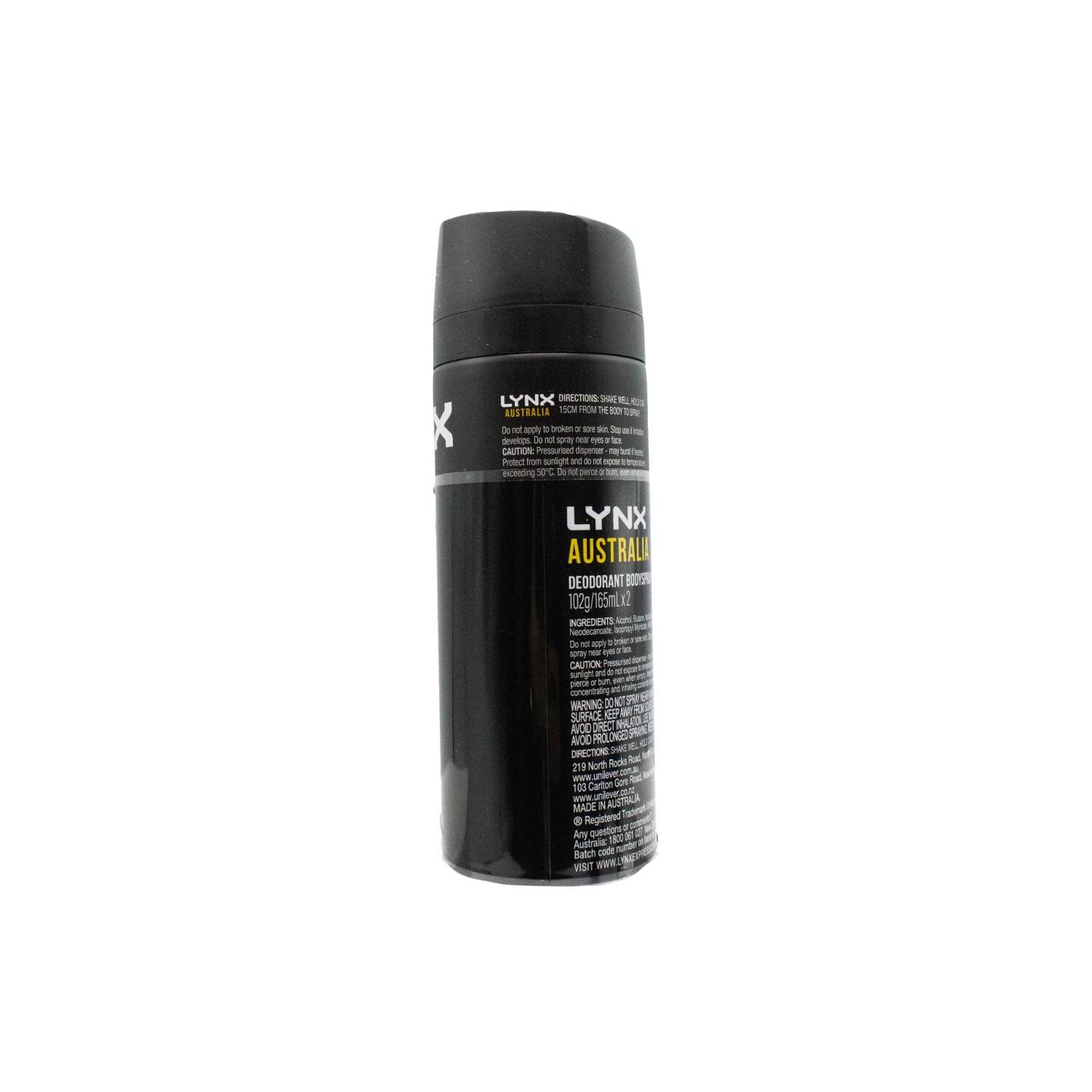 Lynx Pk2x 102g / 165ml Deodorant Body Spray 100% Fresh Fragrance 48h Odour Protection Australia ...