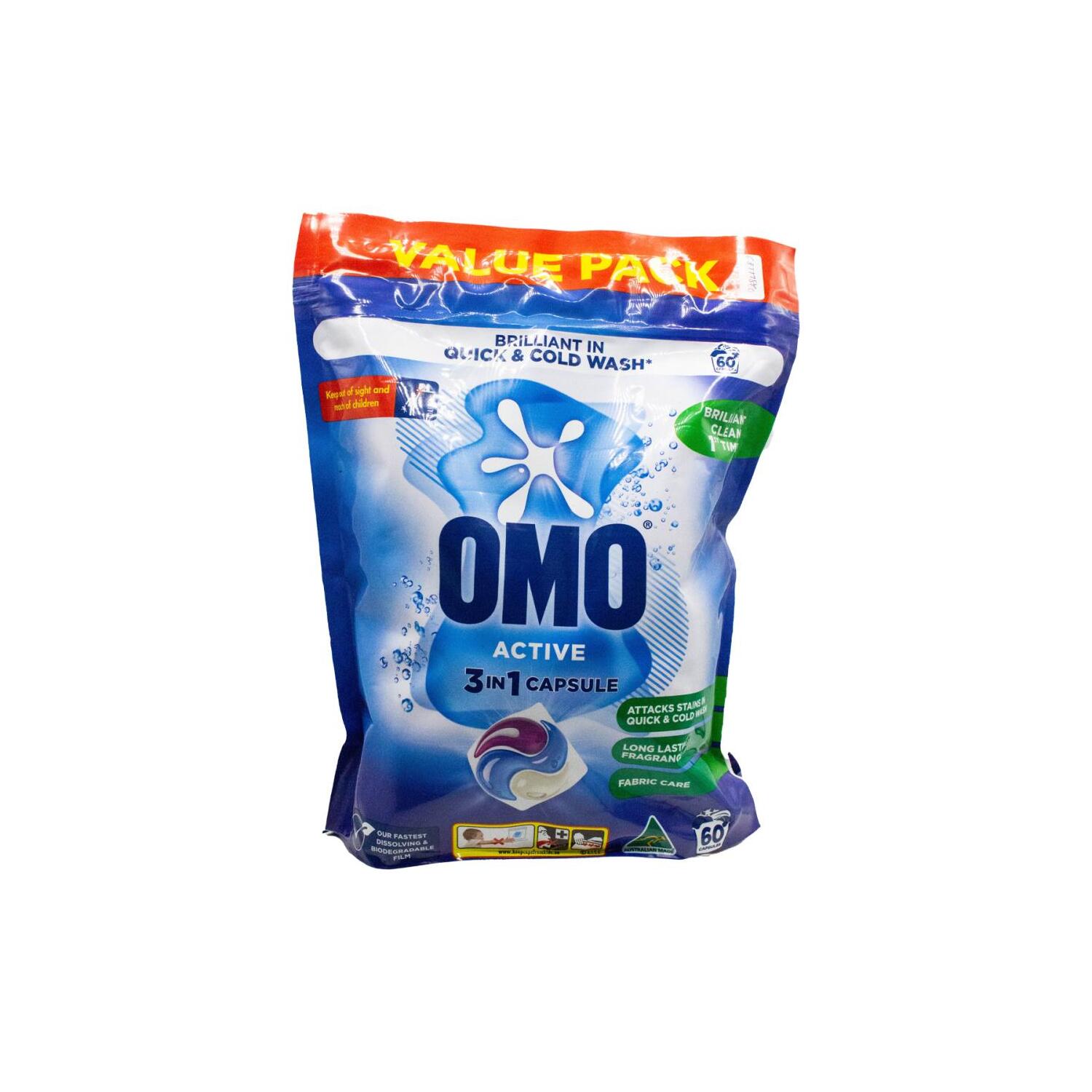 Omo Pk60 Capsules 3 In 1 Active 3 pieces Carton | Cosmetics Now Australia